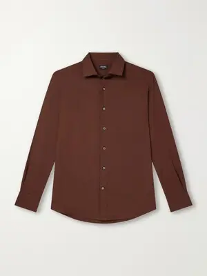 Zegna Cotton And Cashmere-blend Twill Shirt - Brown
