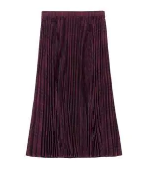 Burberry Wool Check Pleated Midi Skirt - Purple