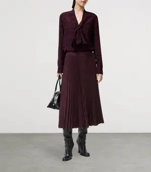 Burberry Wool Check Pleated Midi Skirt