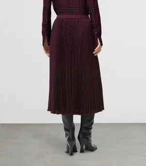 Burberry Wool Check Pleated Midi Skirt