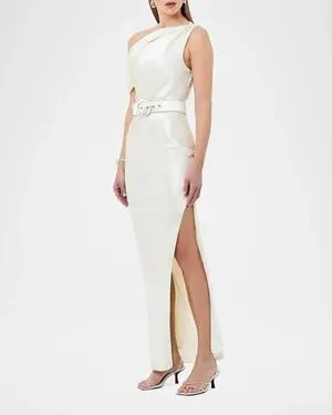 NICHOLAS Eartha Off-shoulder Bodycon Satin Gown