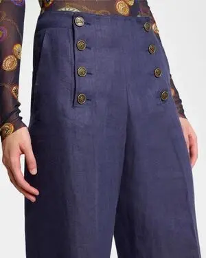 Etro Linen Herringbone Straight-leg Sailor Trousers