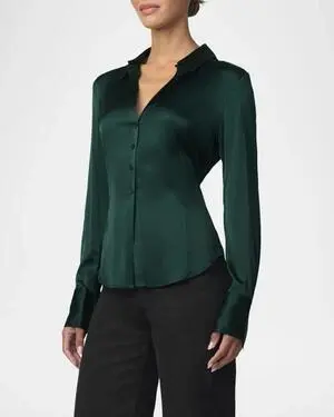 JOE & APOS;S JEANS The Cora Satin Slim-fit Shirt - Pine