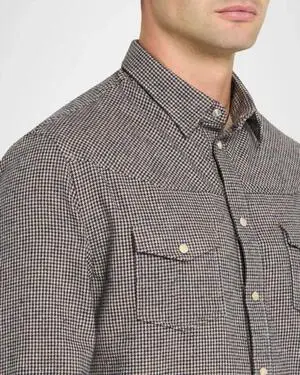 Emporio Armani Houndstooth Cotton-blend Shirt - Solid Medium Blue