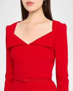 Roland Mouret Square-neck Belted Long-sleeve Midi Dress
