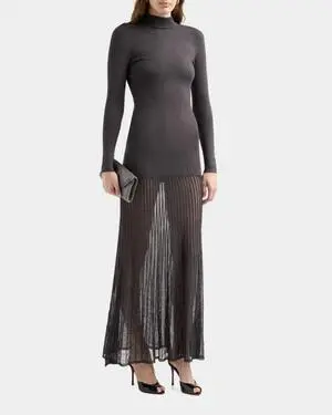 SEROYA Tova Mock-neck Knit Maxi Dress - Dark Charc