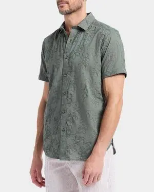 Robert Graham Apos;s Grafton Cotton Floral Embroidered Short-sleeve Shirt - Olive
