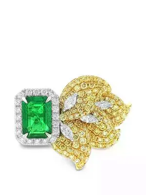 HYT JEWELRY Emerald And Diamond Ring - Silver