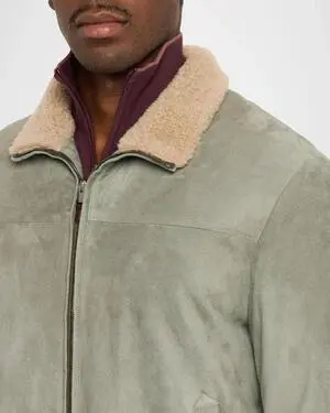 Canali Apos;s Shearling-collar Suede Jacket