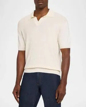 Canali Apos;s Jacquard Cotton Knit Polo Shirt - Ivory