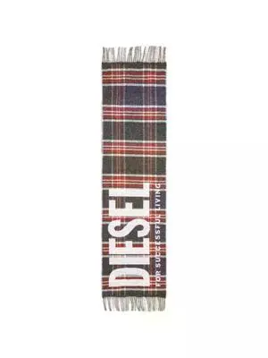 DIESEL® Fringed Scarf In Check-jacquard Wool Blend