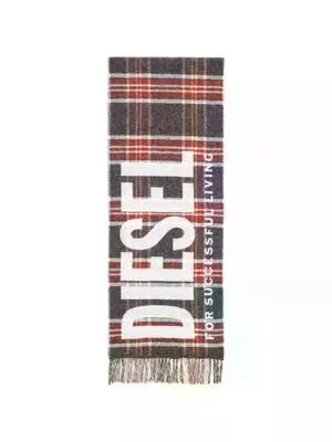 DIESEL® Fringed Scarf In Check-jacquard Wool Blend - Grey