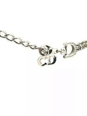 Dior 20th Century Double Chain Crystal D Logo Pendant Necklace Costume Necklace