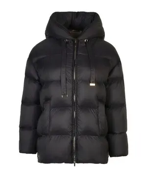 Max Mara Short Roomy Puffer Jacket In Water-repellent Fabric - Black