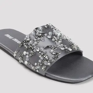 Miu Miu Slider Crystal-embellished Satin Sandals