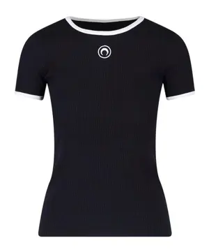 MARINE SERRE Moon Embroidered Ribbed Top