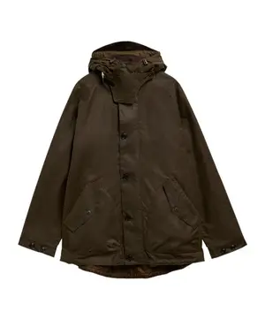 Barbour Hooded Button-fastening Waxed Coat - Beech