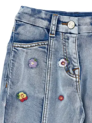 Monnalisa Floral-embroidered Panelled Jeans