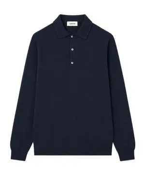 LARDINI Long Sleeved Ribbed Polo Shirt - Blue