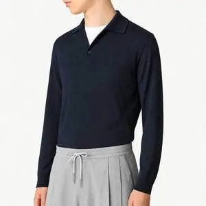 LARDINI Long Sleeved Ribbed Polo Shirt