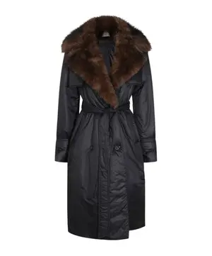 Antonelli Firenze Belted Fur-trimmed Coat - Black