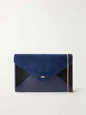 Khaite Grace Mini Leather, Suede And Calf-hair Clutch - Navy