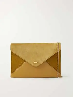Khaite Grace Mini Leather, Suede And Calf-hair Clutch - Chartreuse