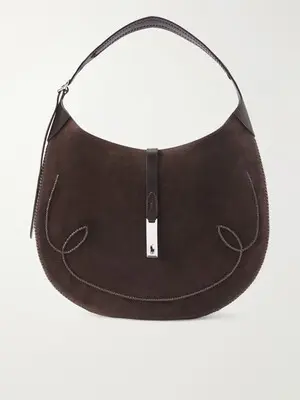Polo Ralph Lauren Polo Id Embroidered Leather-trimmed Suede Shoulder Bag - Brown