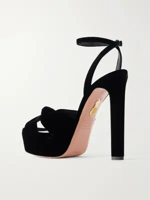 AQUAZZURA Cupid Plateau 130 Velvet Sandals - Black