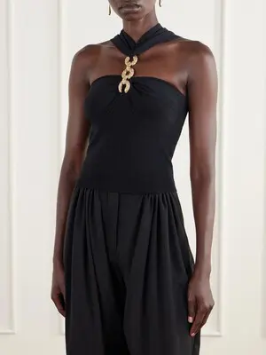 Cult Gaia Chris Embellished Gathered Ribbed-knit Tank