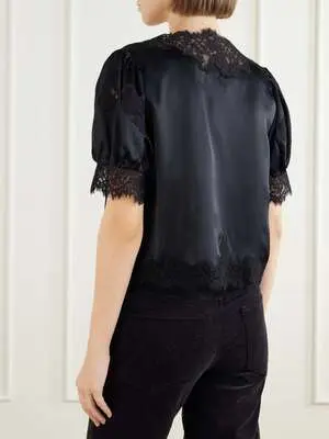 DÔEN Idella Lace-trimmed Silk-satin Blouse