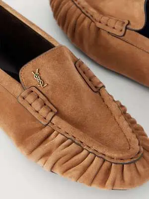Saint Laurent Loaferino Gathered Suede Ballet Flats