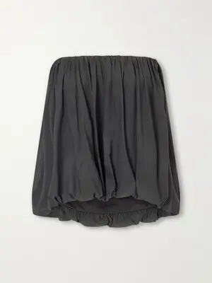 ST. AGNI Balloon Strapless Gathered Chiffon Top - Gray
