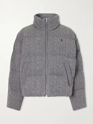 Polo Ralph Lauren Padded Quilted Cable-knit Wool And Cashmere-blend Jacket - Gray