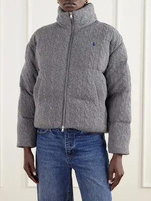 Polo Ralph Lauren Padded Quilted Cable-knit Wool And Cashmere-blend Jacket - Gray