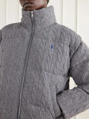 Polo Ralph Lauren Padded Quilted Cable-knit Wool And Cashmere-blend Jacket - Gray