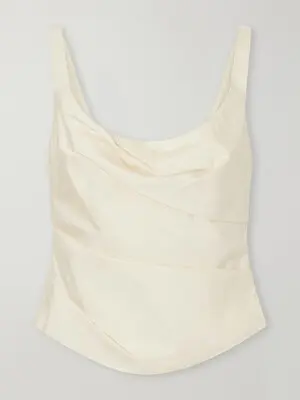 ST. AGNI Draped Tussah Silk-blend Bustier Top - Neutrals