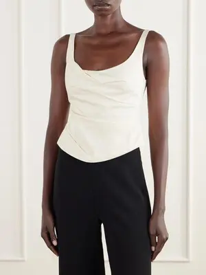 ST. AGNI Draped Tussah Silk-blend Bustier Top - Neutrals