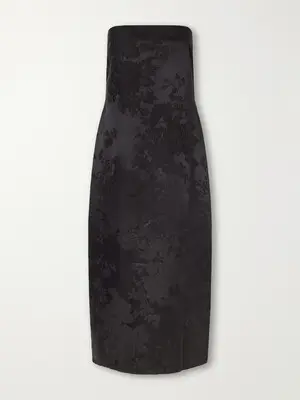 ST. AGNI Strapless Floral-jacquard Wool And Silk-blend Midi Dress - Black