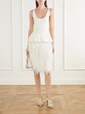 ST. AGNI Balloon Ballet Gathered Chiffon-trimmed Ribbed Tank - Neutrals