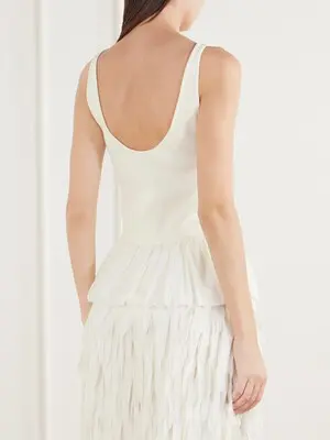 ST. AGNI Balloon Ballet Gathered Chiffon-trimmed Ribbed Tank - Neutrals