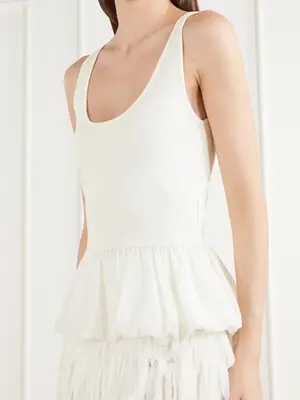 ST. AGNI Balloon Ballet Gathered Chiffon-trimmed Ribbed Tank - Neutrals