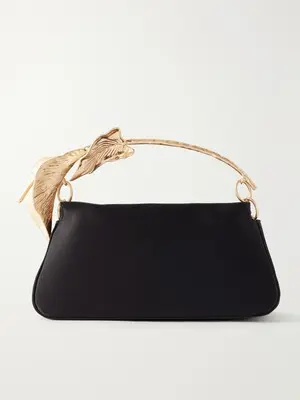 Cult Gaia Calla Gold-tone Floral-embellished Satin Top-handle Bag - Black