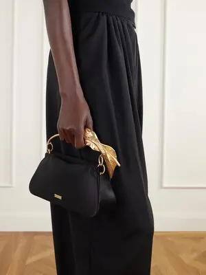Cult Gaia Calla Gold-tone Floral-embellished Satin Top-handle Bag - Black