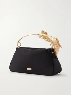 Cult Gaia Calla Gold-tone Floral-embellished Satin Top-handle Bag - Black