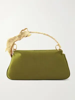 Cult Gaia Calla Gold-tone Floral-embellished Satin Top-handle Bag - Green