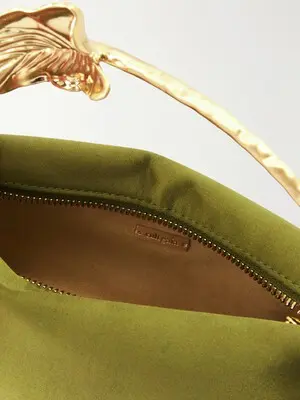 Cult Gaia Calla Gold-tone Floral-embellished Satin Top-handle Bag - Green