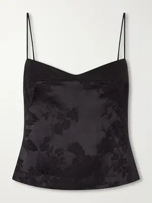 ST. AGNI Wool And Silk-blend Floral-jacquard Cloqué Cami - Black