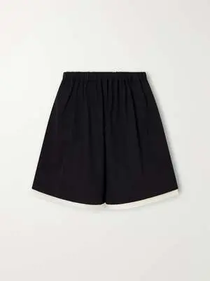 ST. AGNI Satin-trimmed Wool-twill Shorts