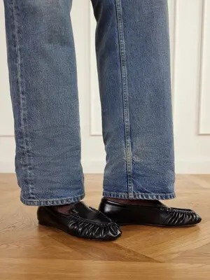 Saint Laurent Loaferino Gathered Leather Ballet Flats - Black